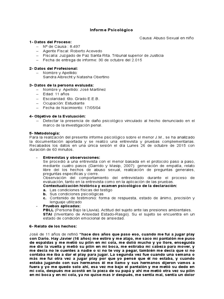 Modelo de Informe Psicologico Alumnos | Testimonio | Las emociones