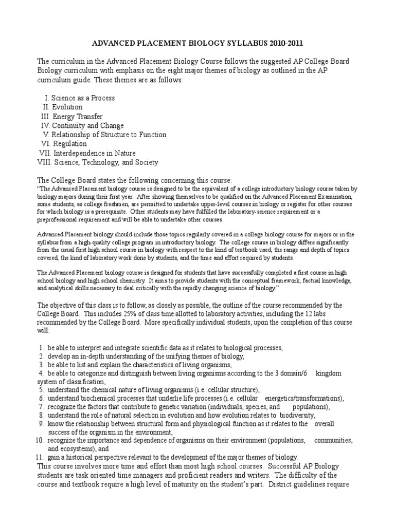 AP Biology | PDF | Advanced Placement | Evolution