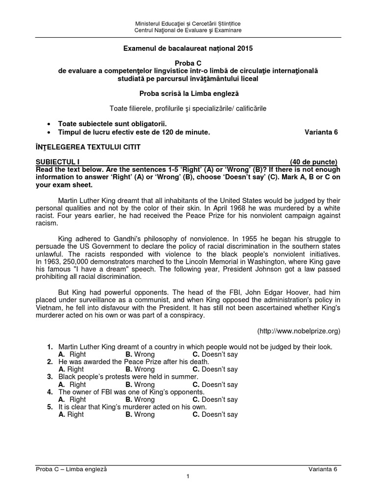 Competente Engleza 2015 | PDF