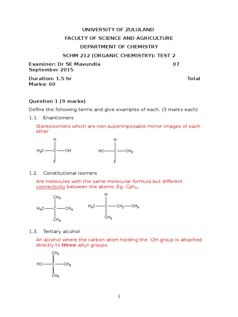 Organic Chemistry Test 2 Solutions | PDF