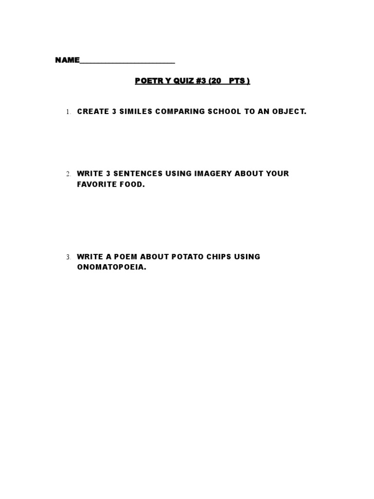 POETRY QUIZ#3 and POETRY TEST | PDF | Nature