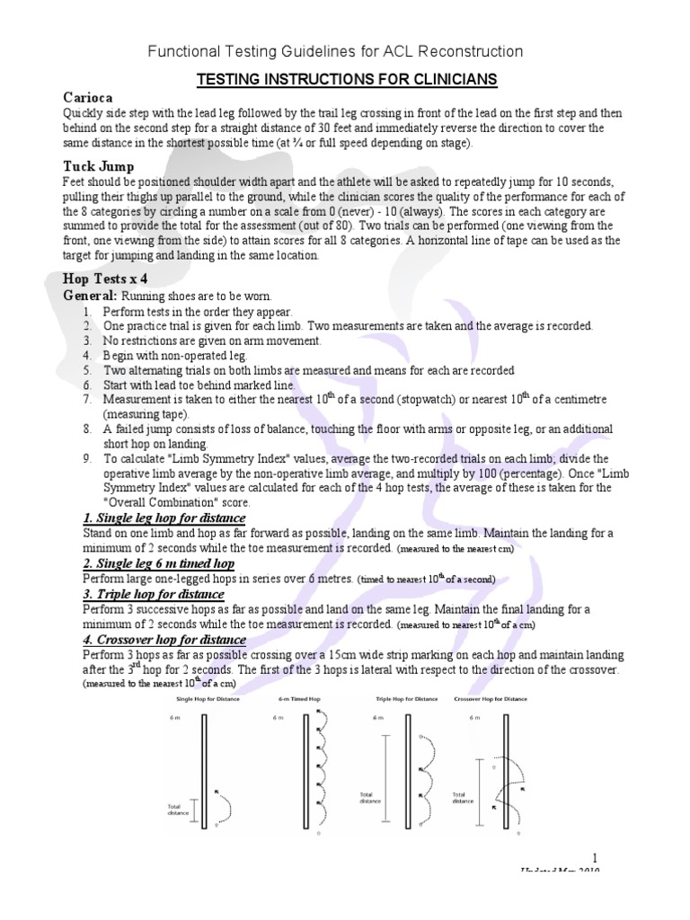 ACL Functional Testing Guidelines | PDF | Anatomical Terms Of Motion | Knee