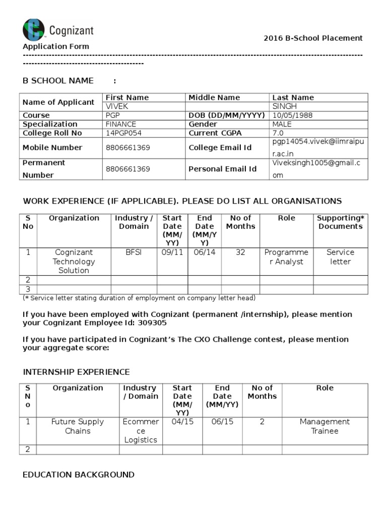 2016 Cognizant Application Form | PDF