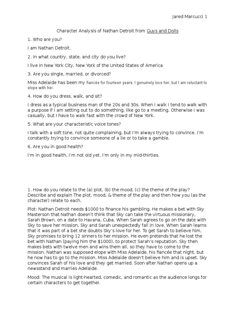 Character Analysis of Nathan Detroit From Guys and Dolls | PDF ...