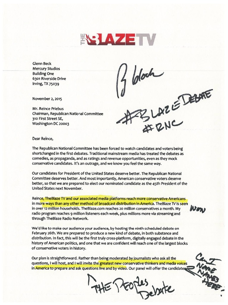 Glenn Beck's Letter To The RNC | PDF