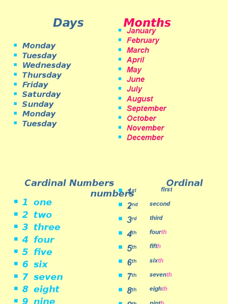 Dates and Ordinal Numbers | PDF