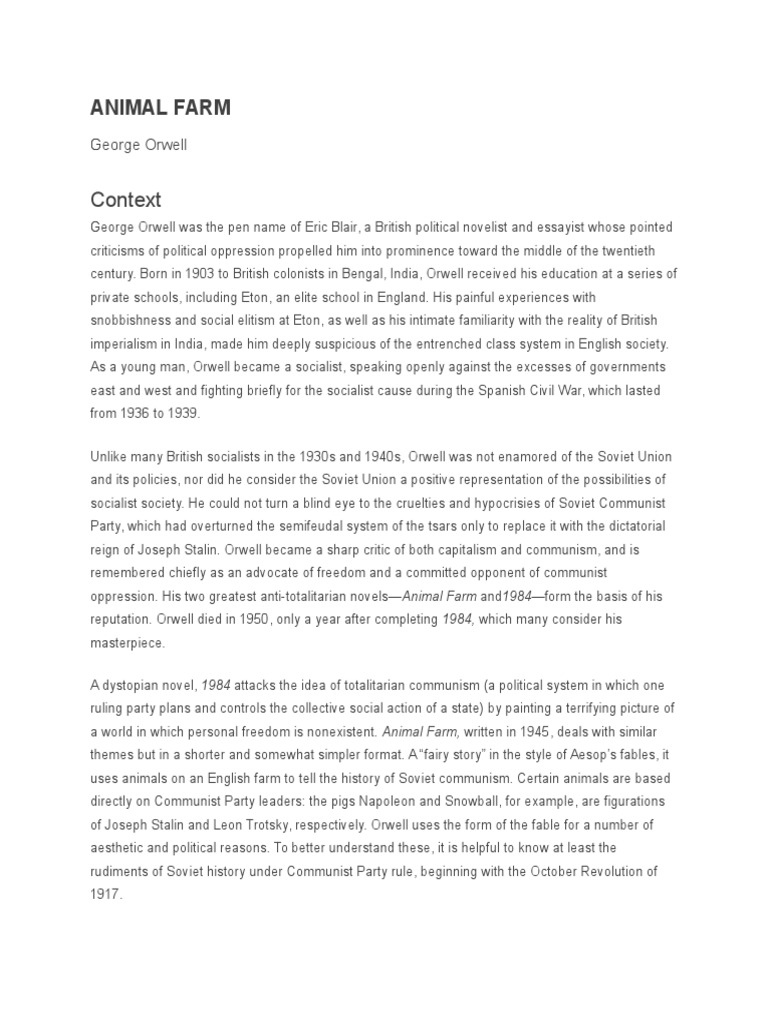 Animal Farm Historical Context | PDF | Leon Trotsky | Joseph Stalin