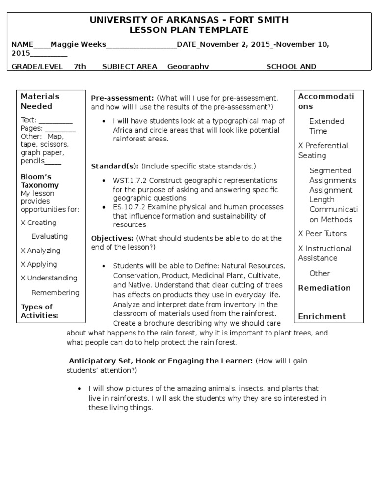 Rainforest Lesson Plan | PDF | Rainforest | Lesson Plan