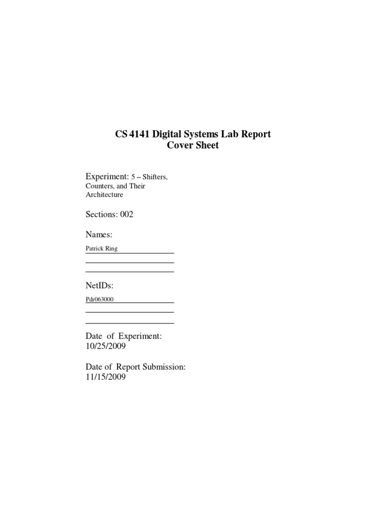 CS 4141 Digital Systems Lab Report Cover Sheet: Experiment | PDF | Digital Electronics | Electronics