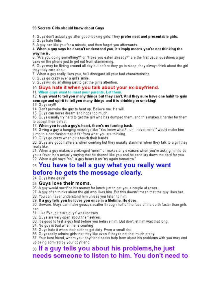 99 Secrets Girls Should Know About Guys | PDF