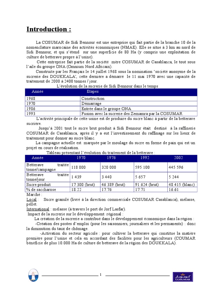 Rapport de Stage Cosumar | PDF