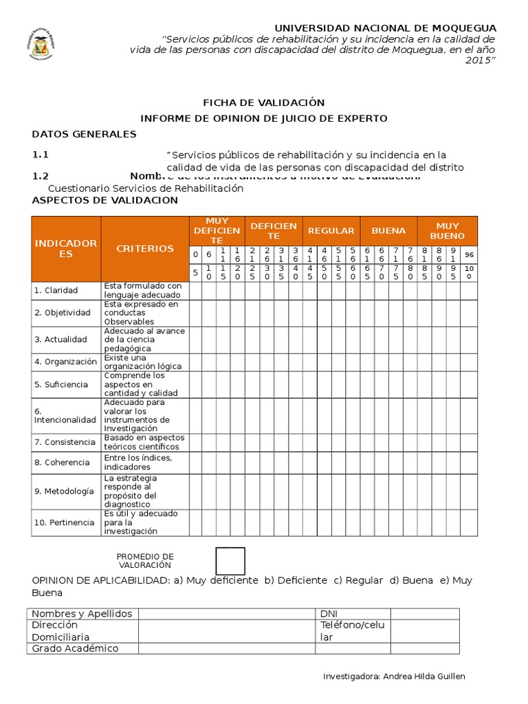 Fichas de Validación Juicio de Expertos | Ciencia | Epistemología