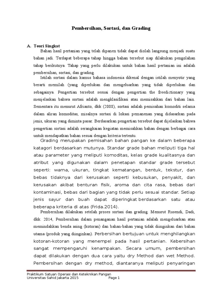 Prak 2 - Pembersihan, Sortasi, Dan Grading | PDF