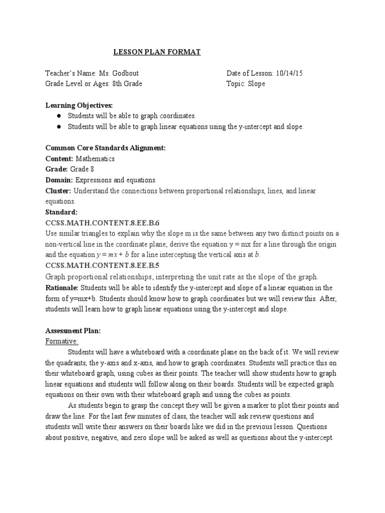 Lesson Plan Format: Ccss - Math.Content.8.Ee.B.6 | PDF | Education ...