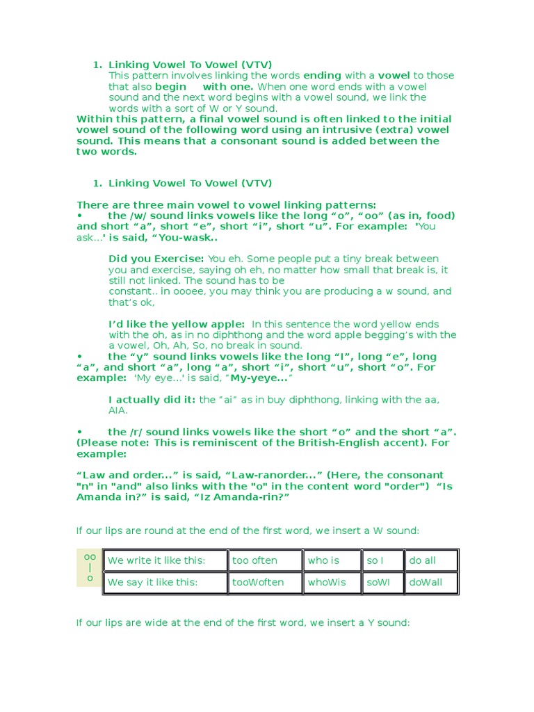 Linking Vowel To Vowel | PDF | Vowel | Phonetics