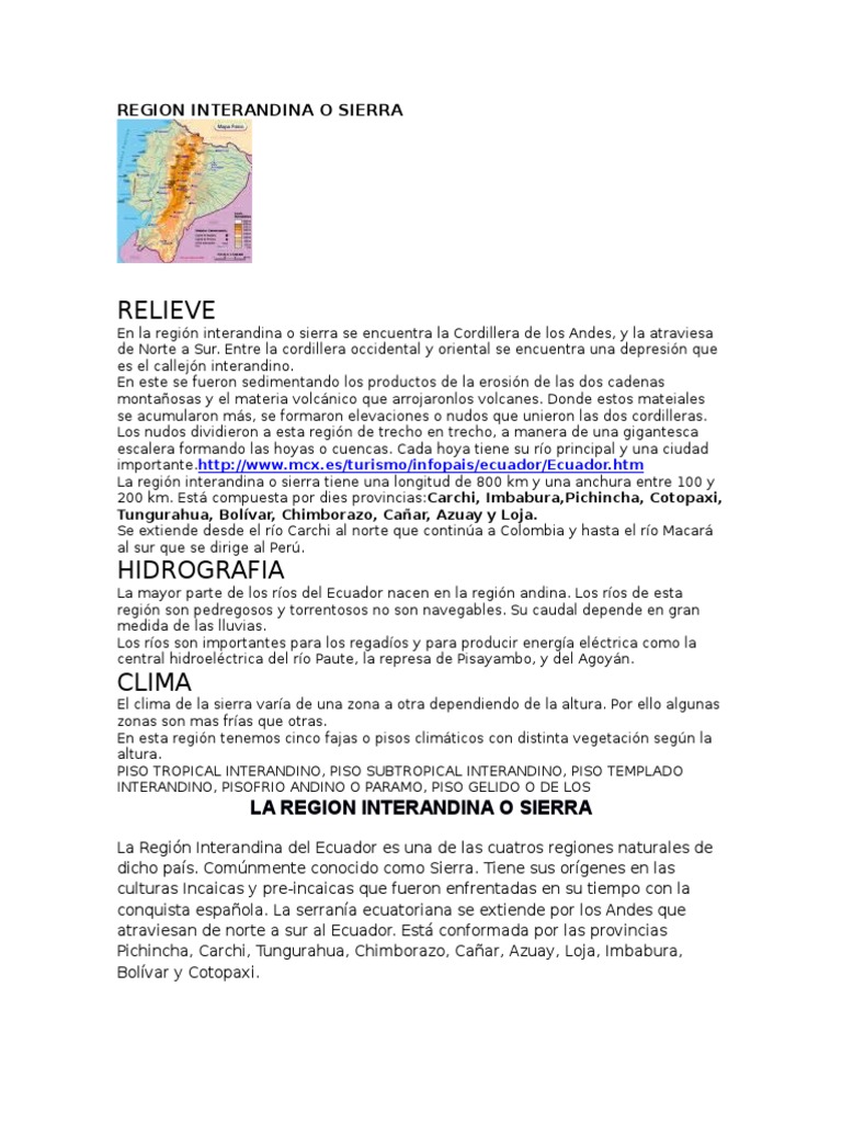 Region Interandina o Sierra | PDF | Andes | Ecuador