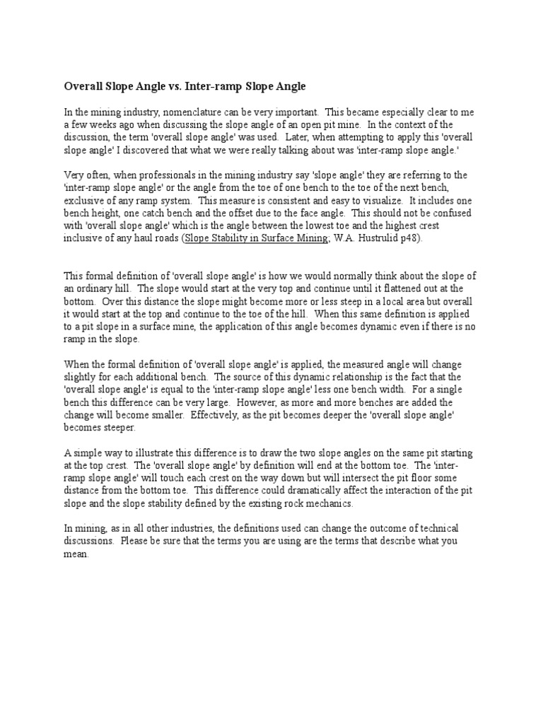 Overall Slope Angle vs. Inter-Ramp Slope Angle | PDF | Slope | Angle