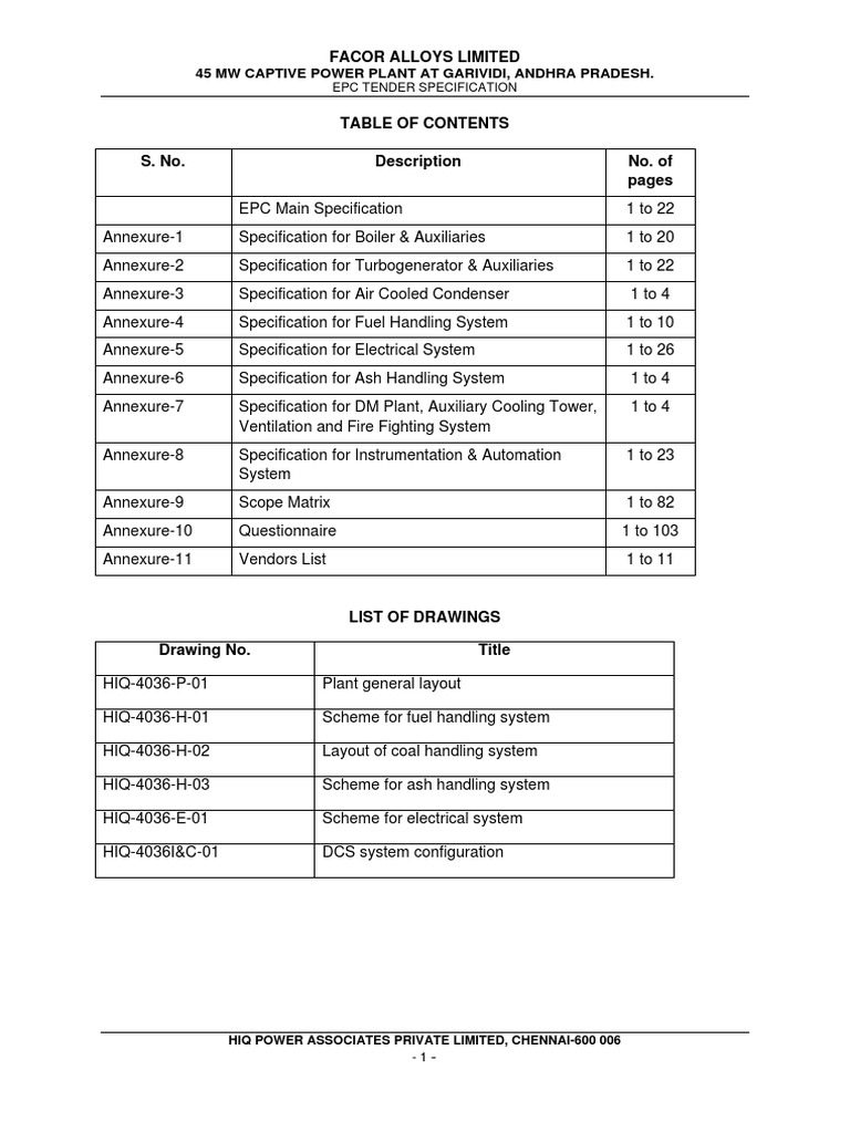 Sample power plant specification | Specification (Technical Standard ...
