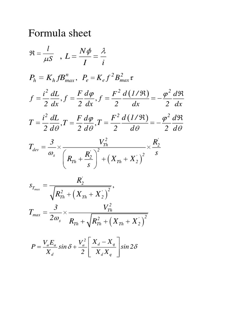Formula Sheet: N L I I | PDF | Teaching Methods & Materials