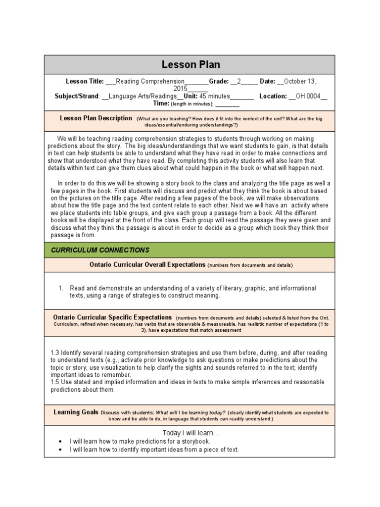 2nd Grade Reading Comprehension Lesson | PDF | Reading Comprehension ...
