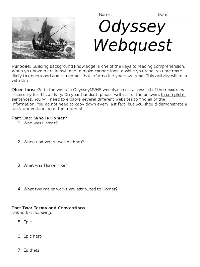 Odyssey Webquest Activity Guide | PDF