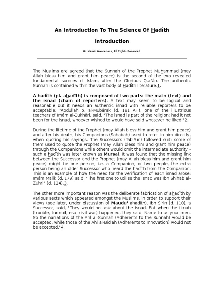 An Introduction To The Science of Hadîth | PDF | Hadith | Sahabah