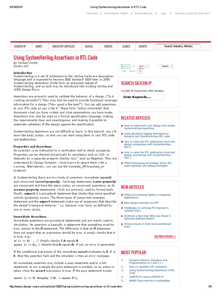 Using Systemverilog Assertions In Rtl Code Pdf Areas Of Computer Science Computer Programming