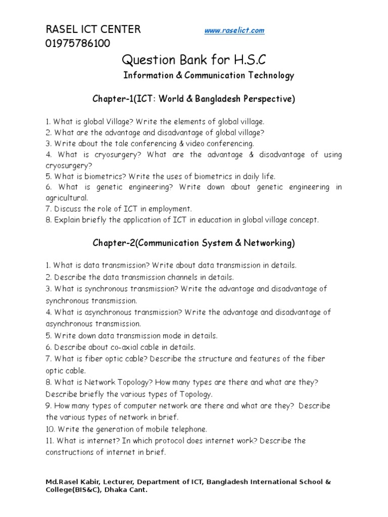 ICT Question Bank | PDF | Websites | Data Transmission