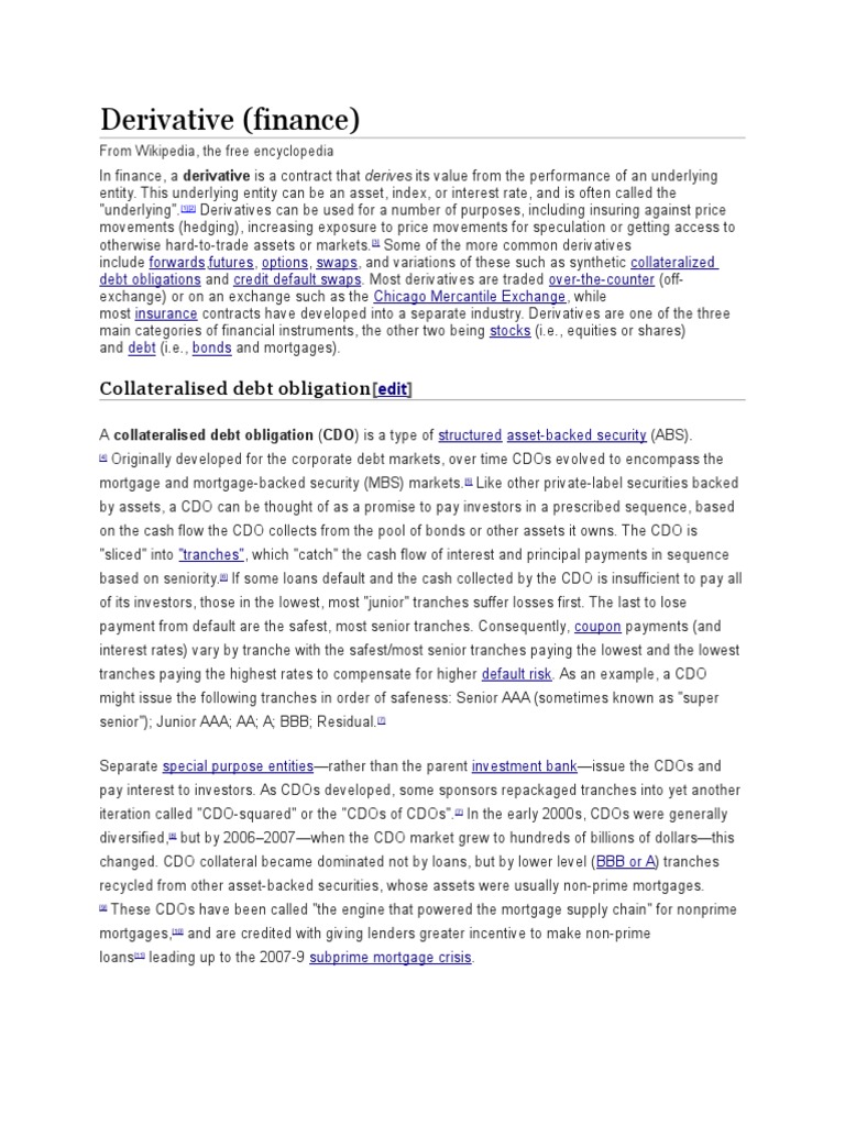 Derivative Finance Guide | PDF | Derivative (Finance) | Collateralized ...