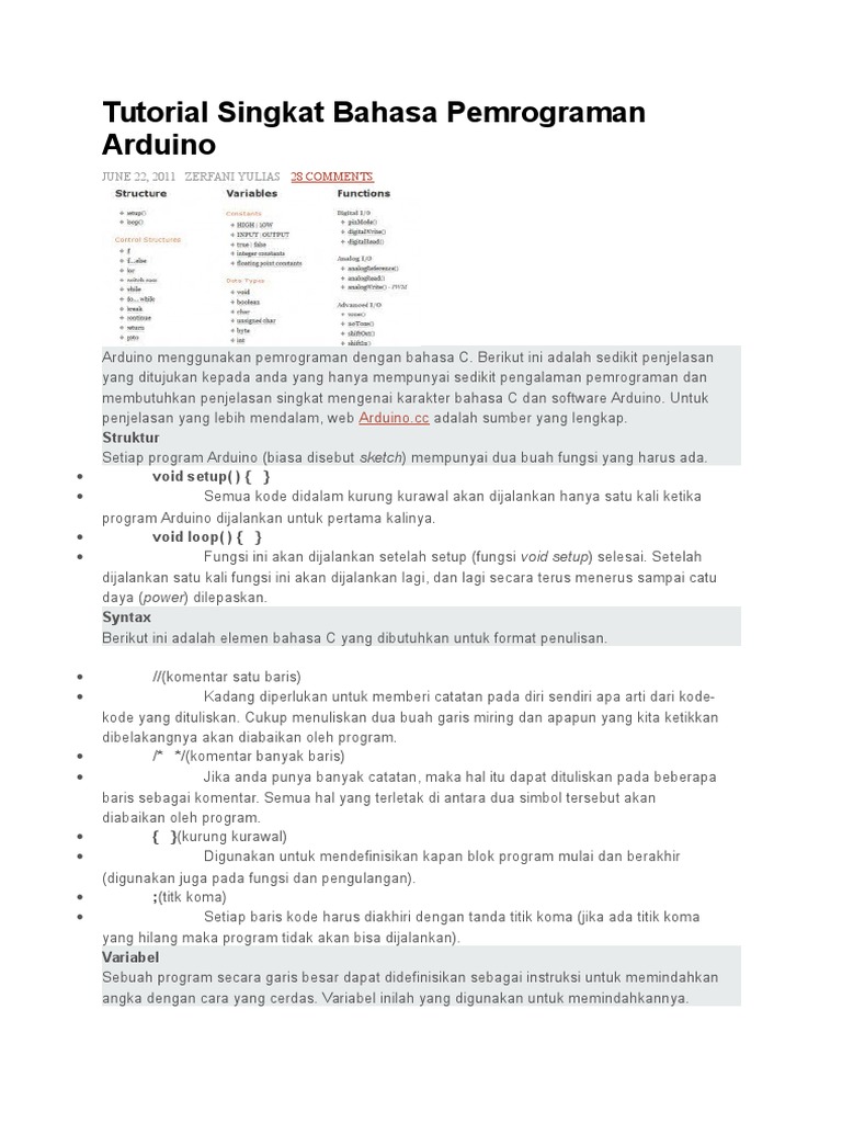 Tutorial Singkat Bahasa Pemrograman Arduino | PDF | Komputer