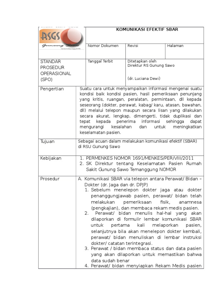 Sop Komunikasi Efektif Sbar