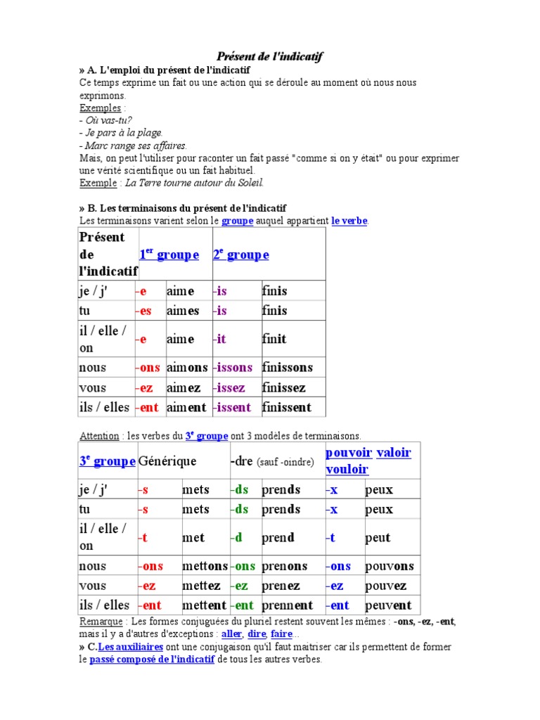 Present de L'indicatif | PDF | Arts du langage et discipline