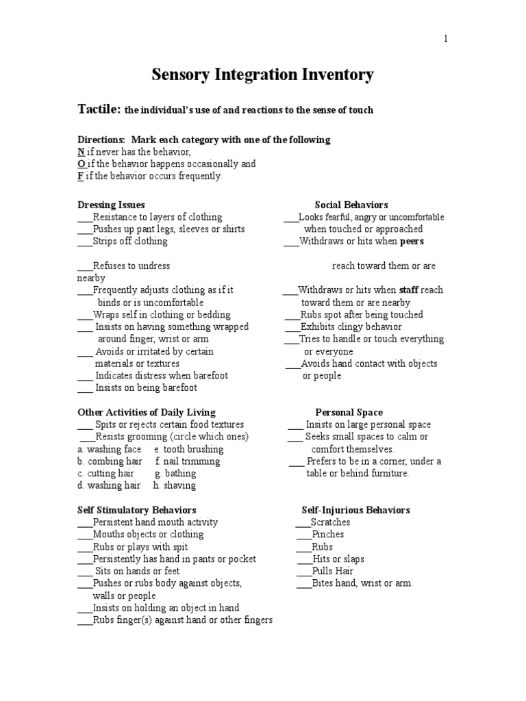 Sensory Integration Inventory Itemi | PDF | Somatosensory System | Clothing