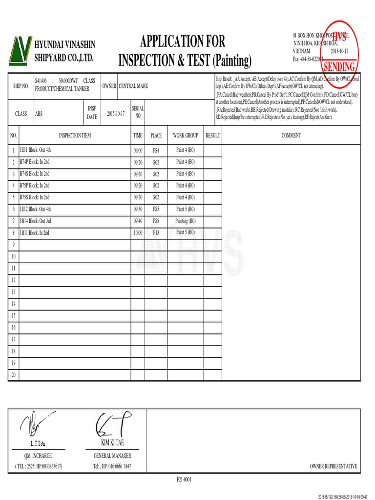 Inspection Report for Chemical Tanker | PDF