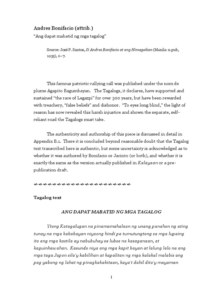 Ang Dapat Mabatid NG Mga Tagalog | PDF