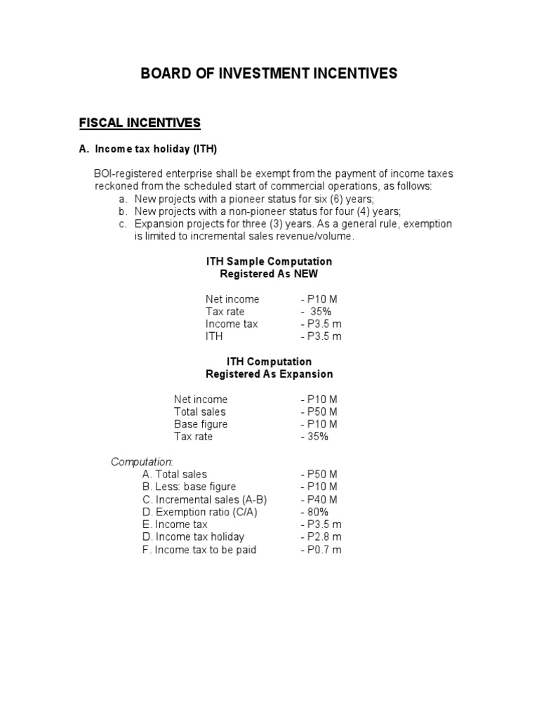 BOI Tax Incentives Overview | PDF | Tax Credit | Tariff