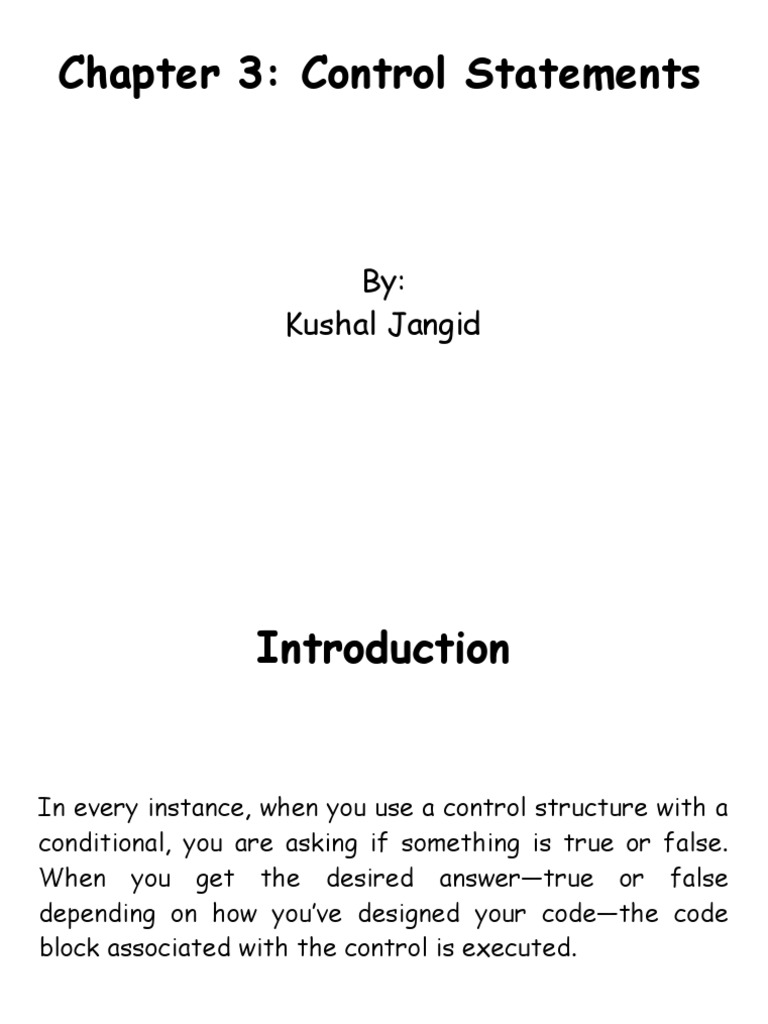 Chapter 3: Control Statements: By: Kushal Jangid | PDF | Control Flow ...