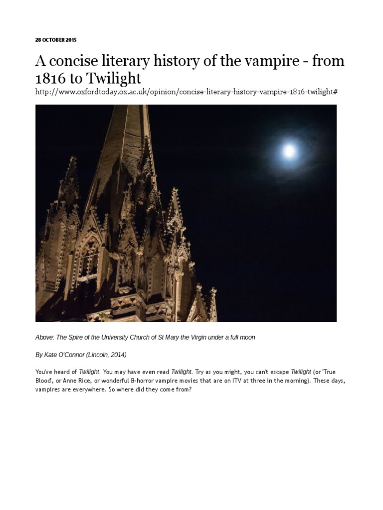 A Concise Literary History of The Vampire - From 1816 To Twilight | PDF ...