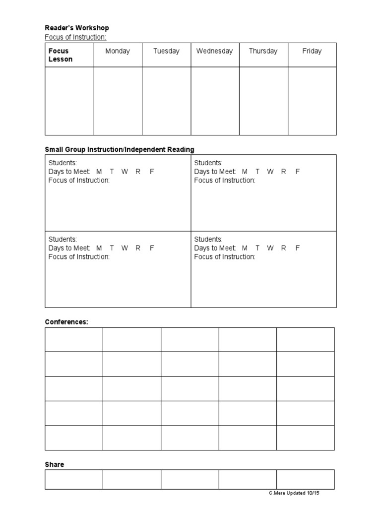 Weekly Reading Workshop Plan | PDF | Career & Growth