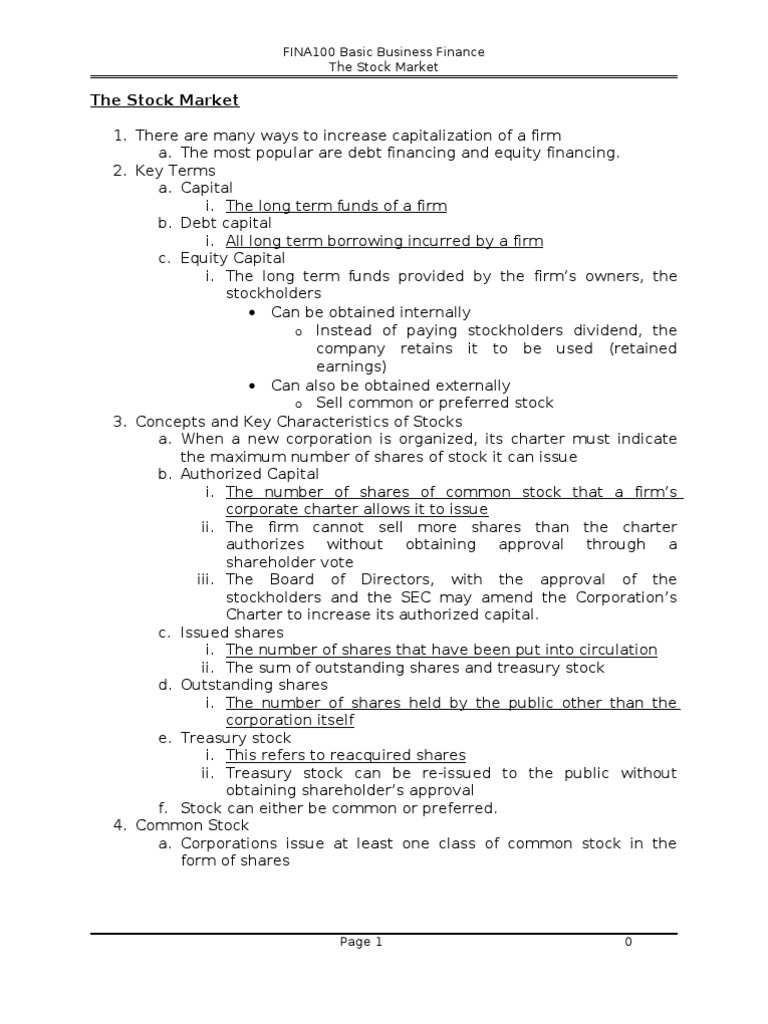 Finance - Handout For Prelim | PDF | Preferred Stock | Stocks