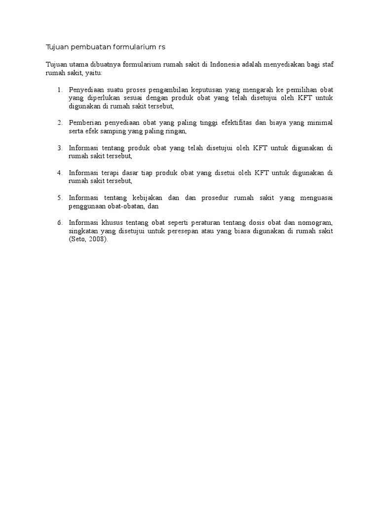 Tujuan Pembuatan Formularium Rs | PDF | Kesehatan Holistik