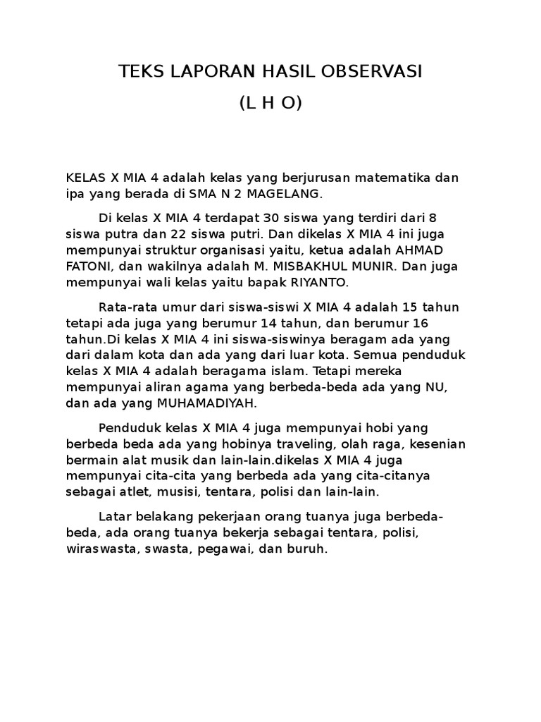 Teks Laporan Hasil Observasi | PDF