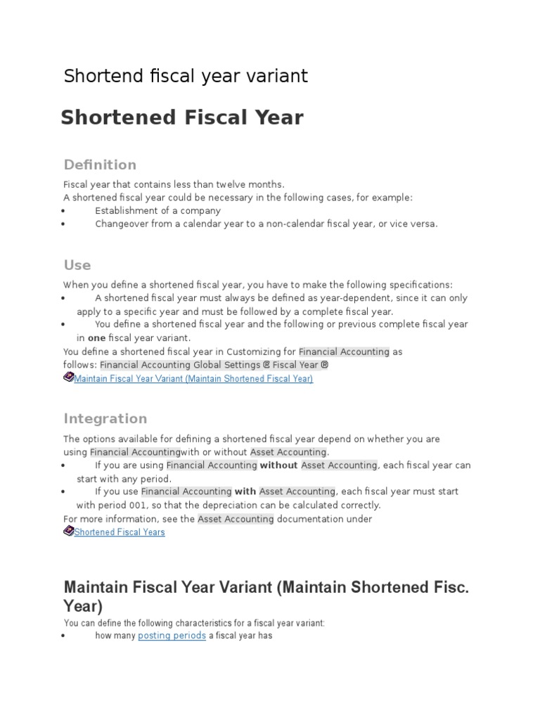 Shortend Fiscal Year Variant Good | PDF | Fiscal Year | Calendar
