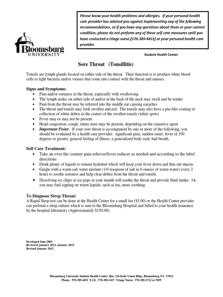 Sore Throat Self Care Guide | PDF
