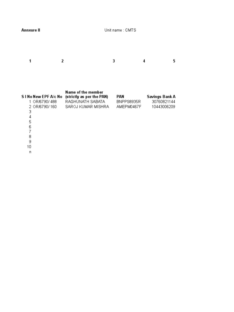 Annexure II DATA Format | PDF