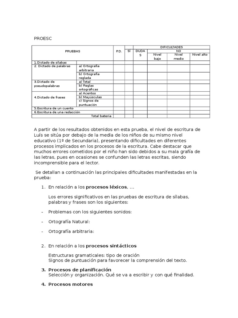 Plantillas para Informes de Pruebas Proesc y Tale | PDF
