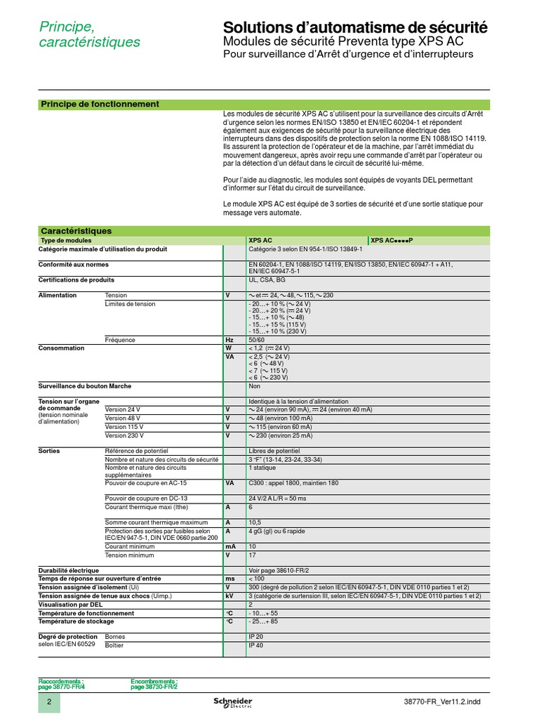 Modules de sécurité XPS AC Preventa | PDF | Tension électrique ...