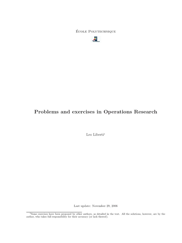 Problems & Exercises in Operations Research | PDF | Linear Programming | Mathematical Optimization