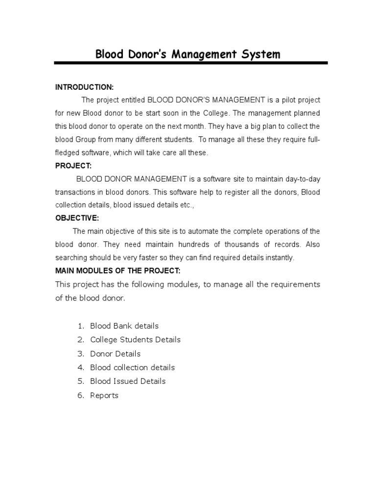 Blood Donor's Management System | PDF | Microsoft Access | Active ...