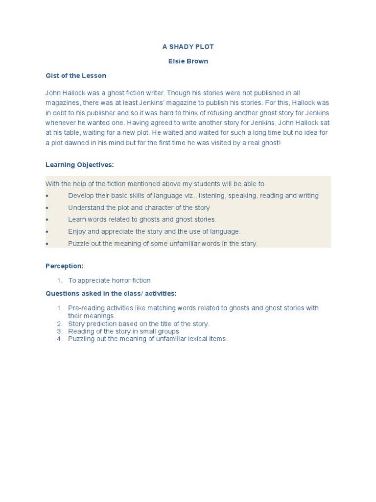 A Shady Plot | PDF | Reading (Process) | Lesson Plan